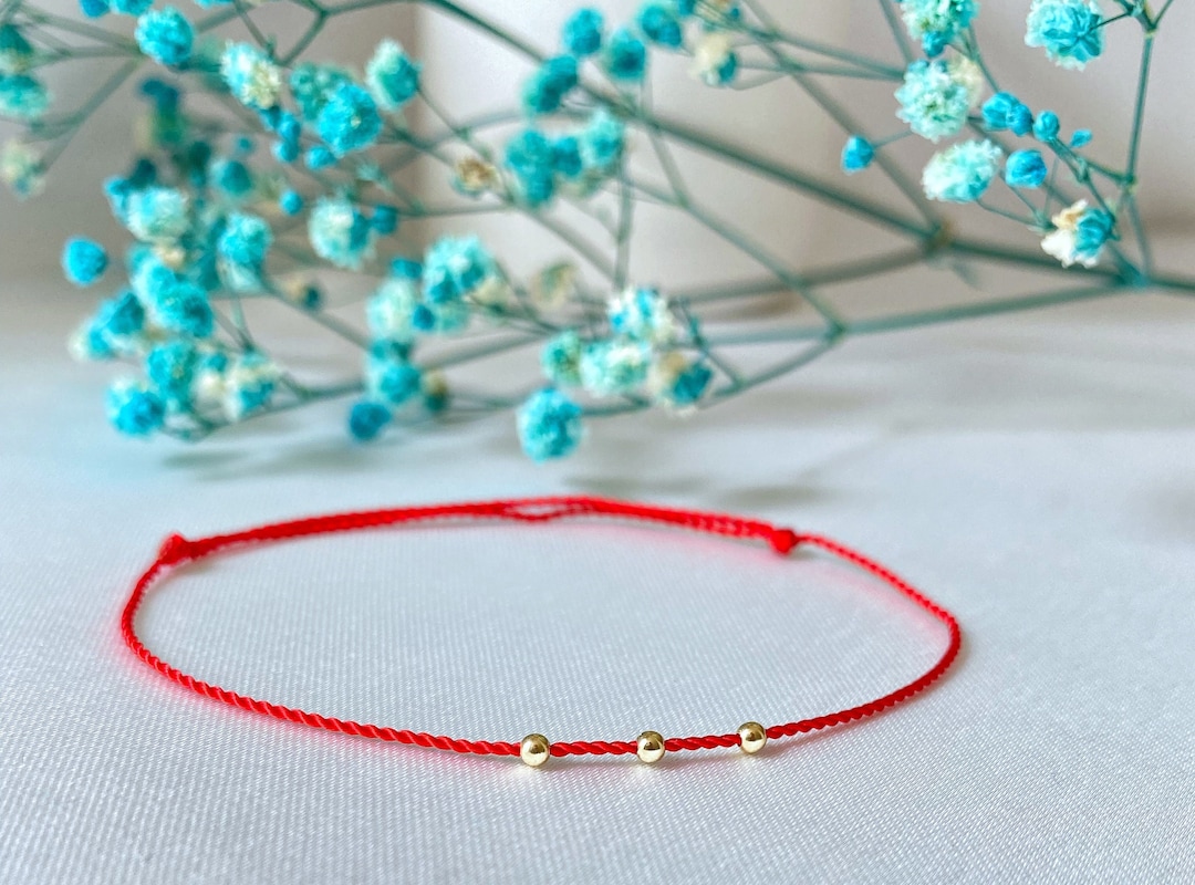 14k Gold Red String Bracelet: Silk Cord Wish Bracelet - Etsy