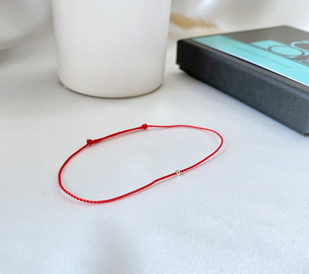 14k Gold Red String Bracelet - Silk Cord Red String Bracelet - Solid ...