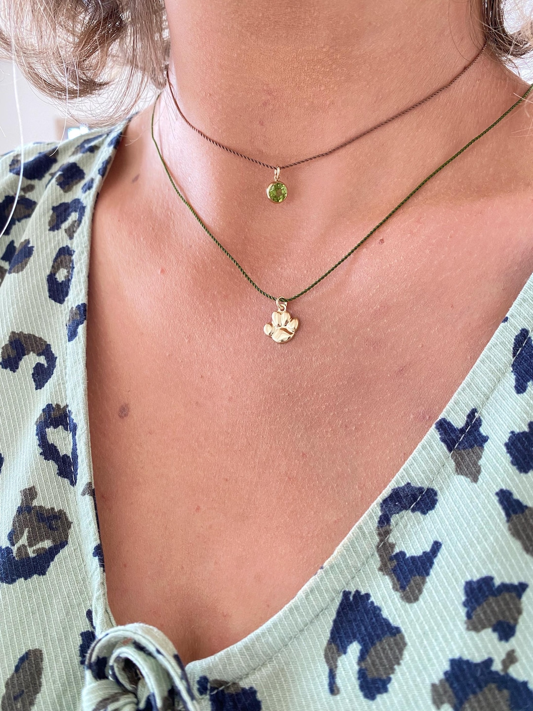 Peridot Charm Choker: Gold-filled Dog Paw Silk Necklace - Etsy