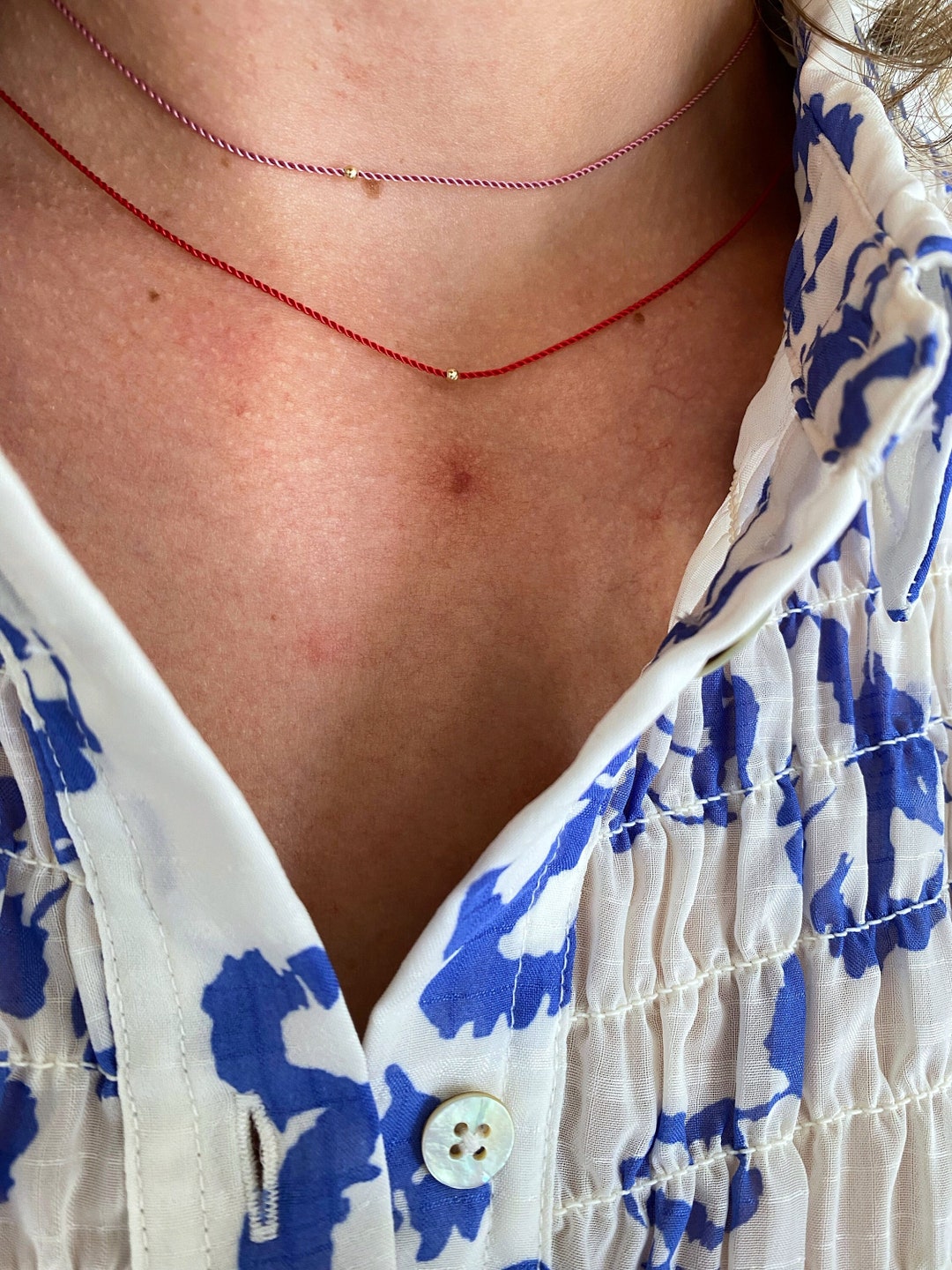 14k Gold Red String Choker Gold Necklace Bridesmaids Gift - Etsy