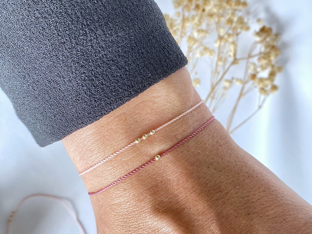 14k Gold Pink String Bracelet - Wedding Gift for Him or Her - Solid ...