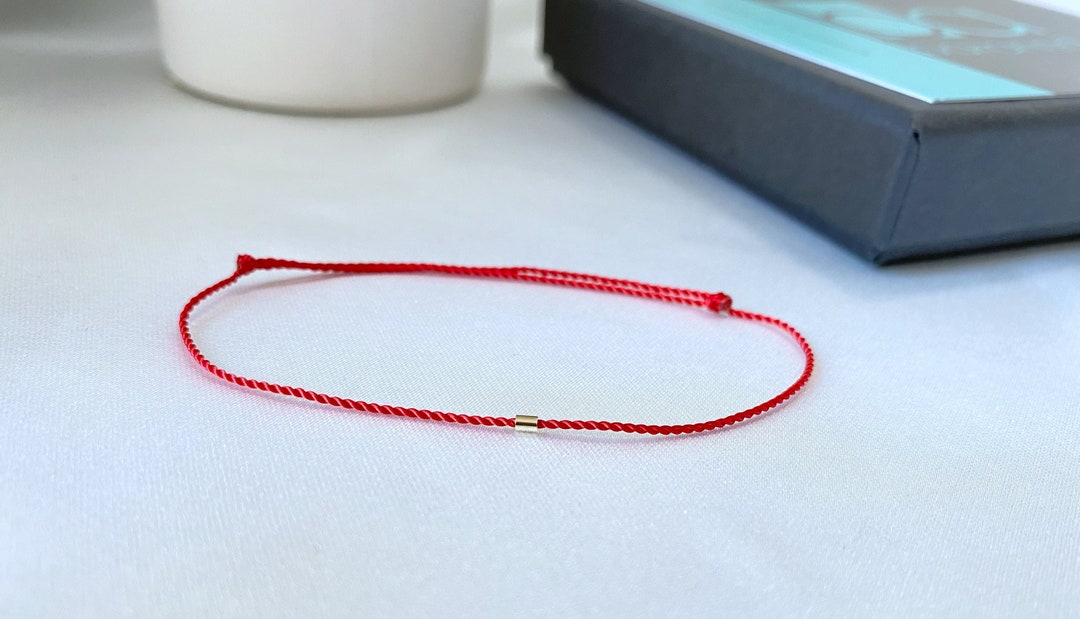14k Gold Tube Red String Bracelet - Silk Cord Red String Bracelet ...