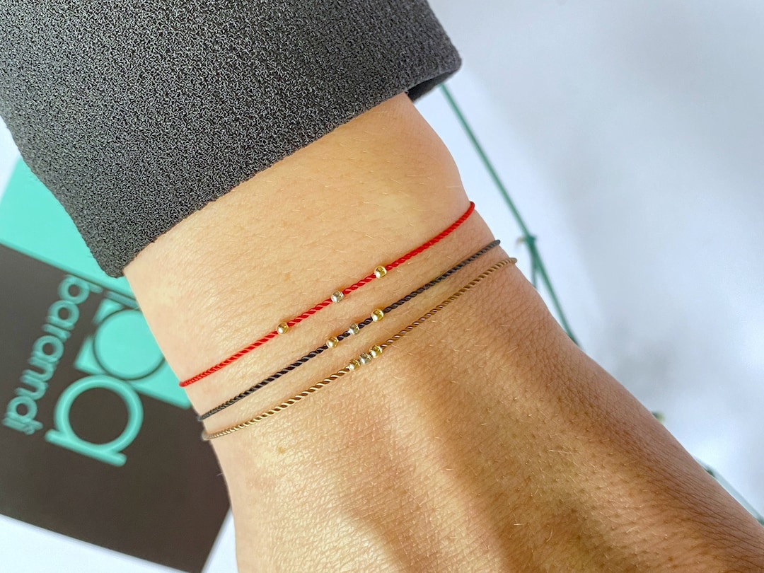 14k Gold Red String Bracelet - Silk Cord Red String Bracelet - Solid ...