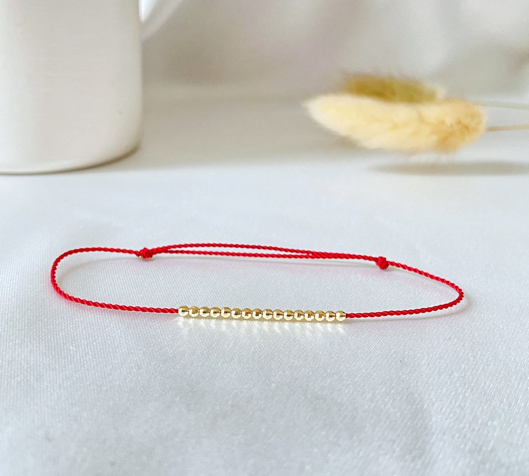 14k Gold Diamond Cut Red String Bracelet - Men Silk Cord Red String ...