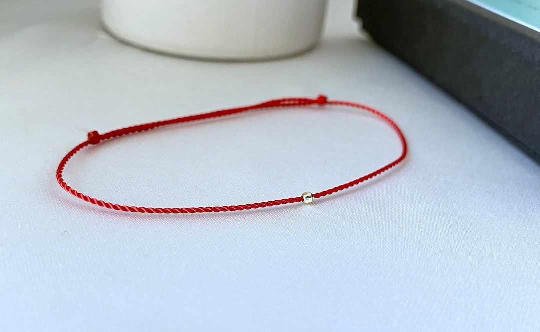 14k Gold Diamond Cut Red String Bracelet - Evil Eye - Silk Cord ...