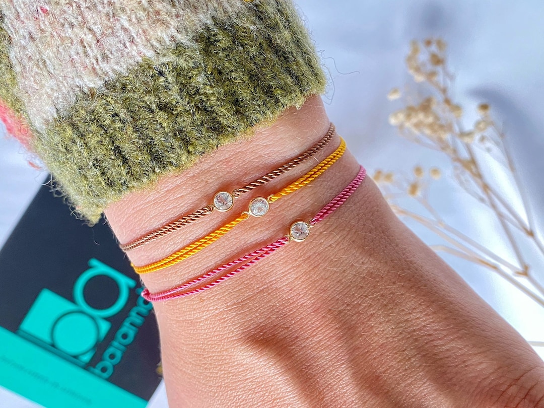 CZ 14k Gold Red String - Silk Cord Bracelet - Anniversary Birthday Gift ...