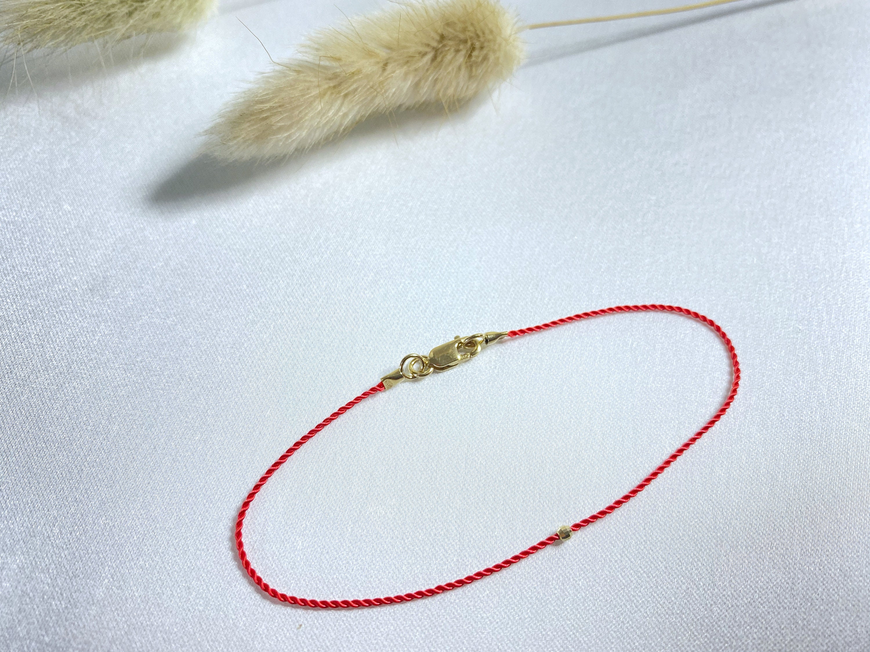 14k Gold Diamond Cut Blue String Bracelet Silk Cord Red - Etsy