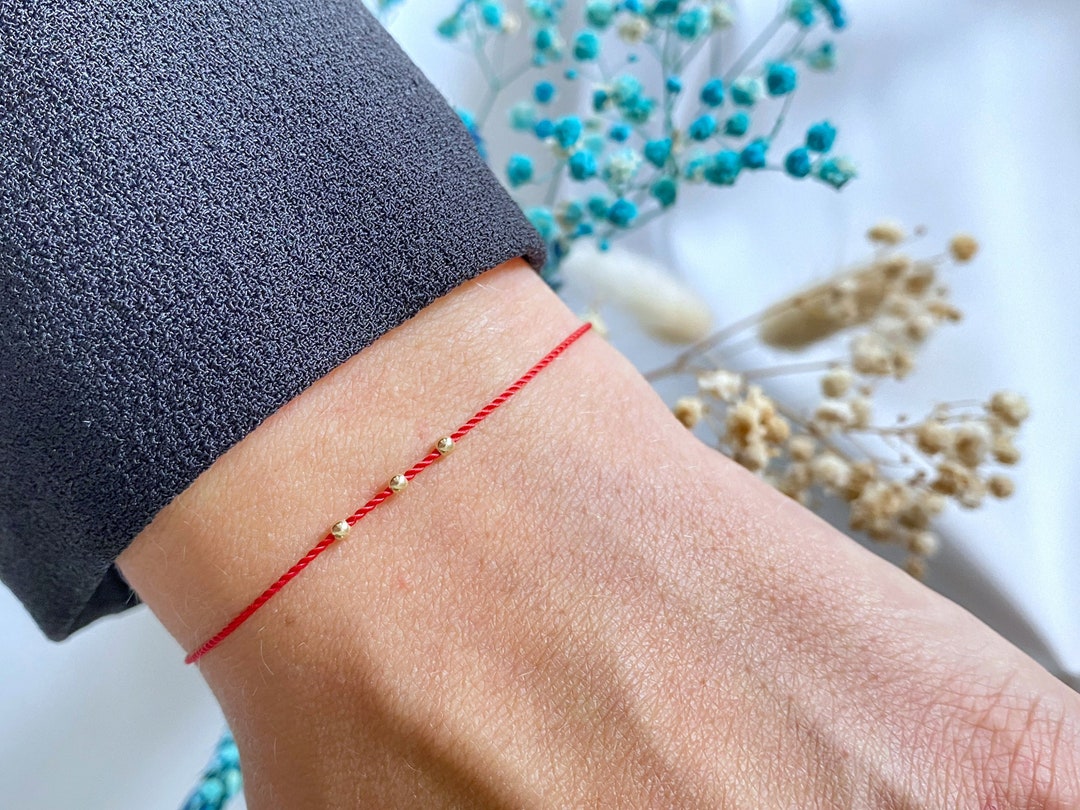 Three Solid Gold Red String Men Women Bracelet - Silk Cord Red String ...