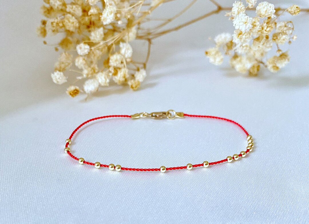 14k Gold Red String Bracelet - Silk Cord Red String Bracelet - Solid ...