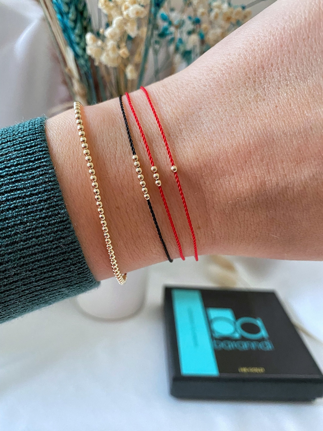 Macrame 14k Gold Red String Bracelet - Silk Cord Red String Bracelet ...