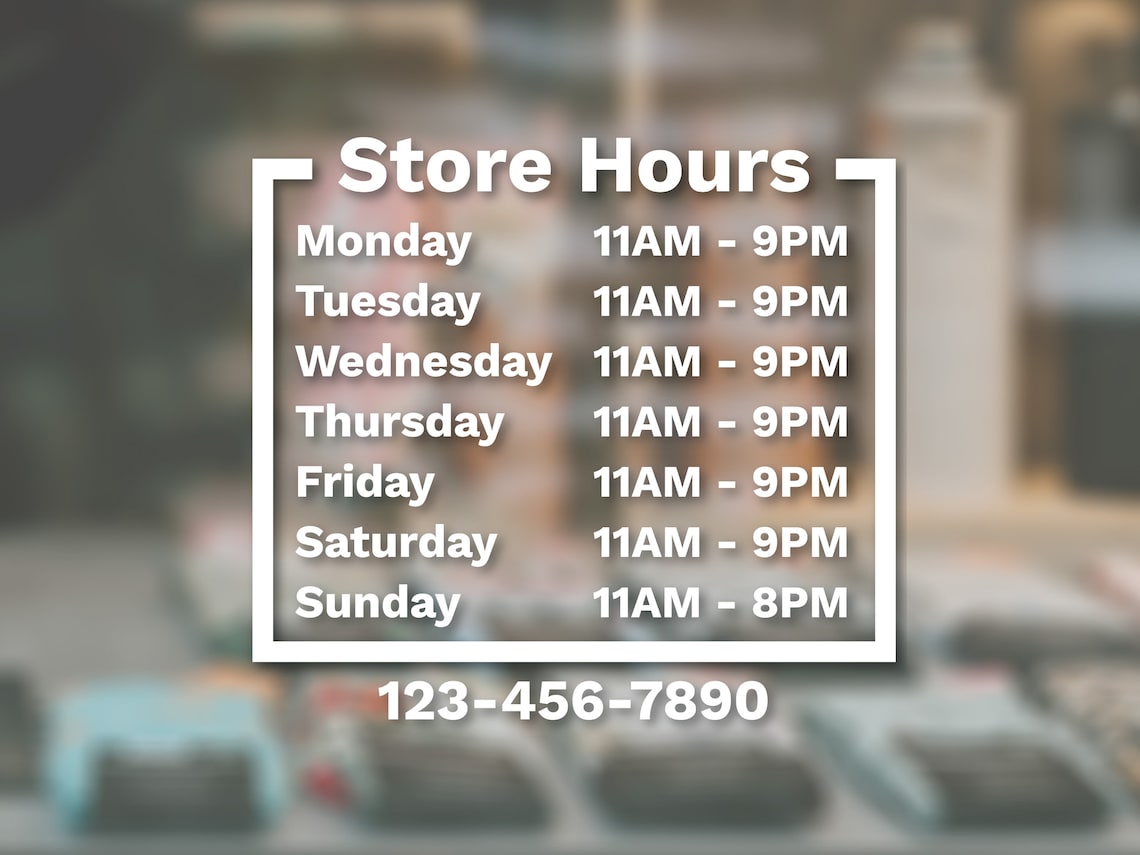 Store Hours Vinyl Decal Custom Decal Window Decal Store Sign Hours of ...