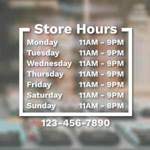 Store Hours Vinyl Decal Custom Decal Window Decal Store Sign Hours of ...