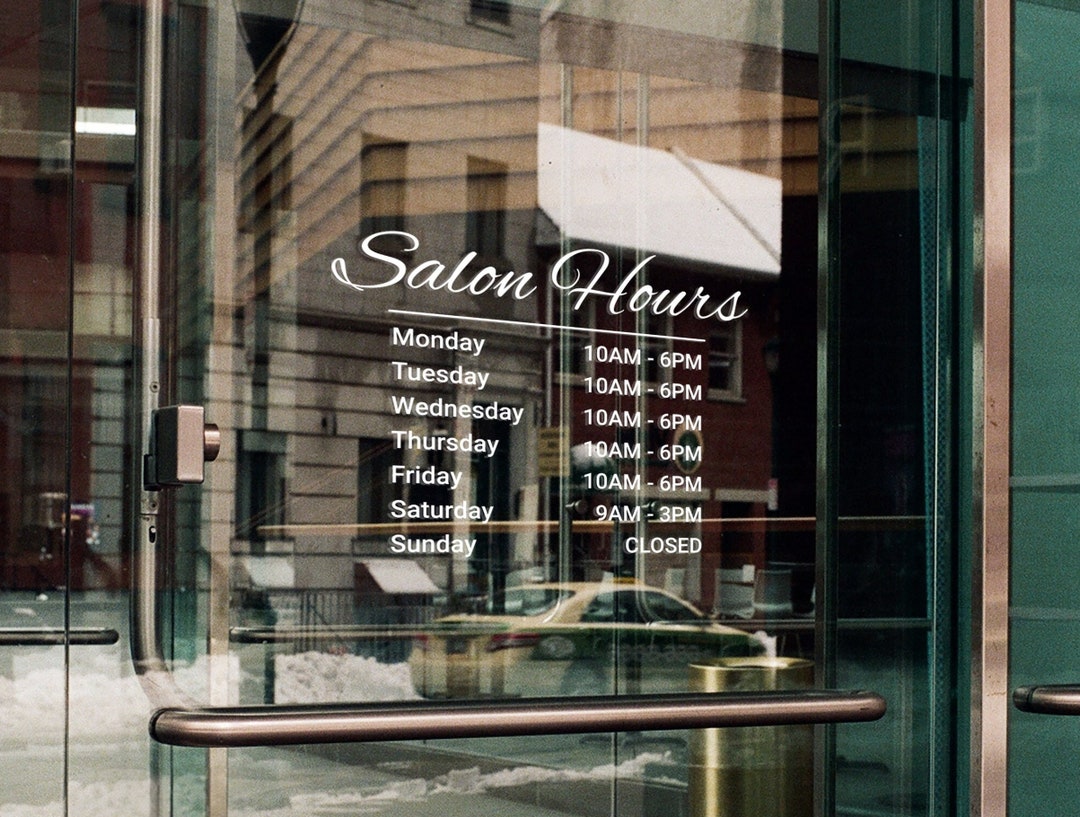 Salon Hours Vinyl Decal Custom Decal Window Decal Salon Sign Hours of ...