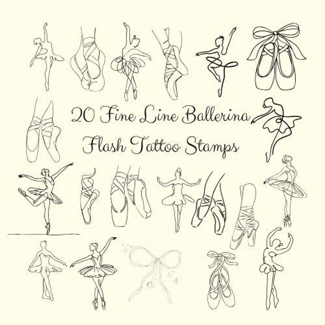 Fine Line Ballerina Dancers and Ballet Shoes – SVG & PNG Tattoo Stamp ...