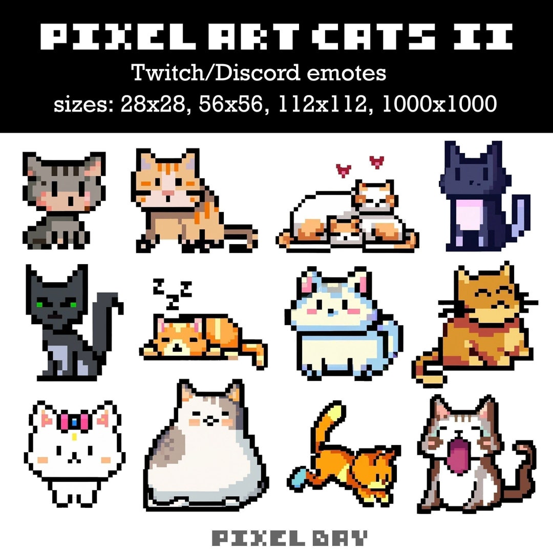 Pixel Art Cats Emotes 2 Twitchdiscord Emote Digital Download Etsy