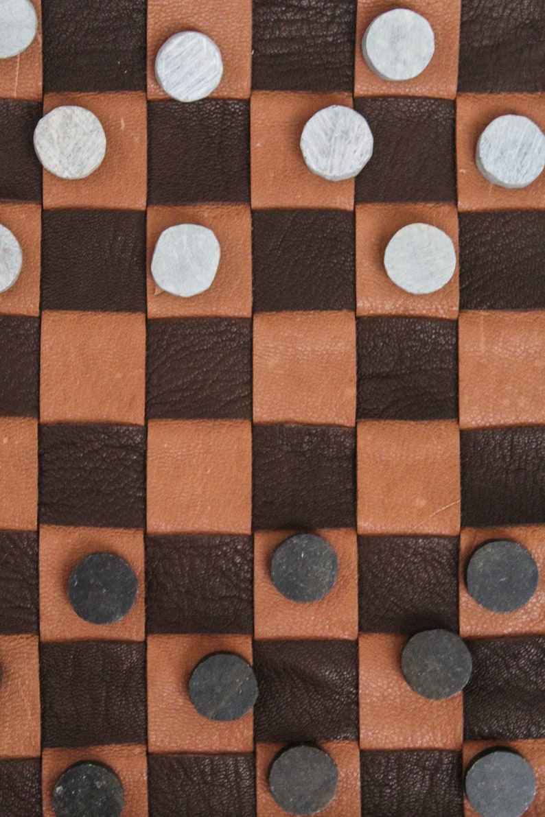 Travel Checkers Set, Leather With Stone Pieces. - Etsy