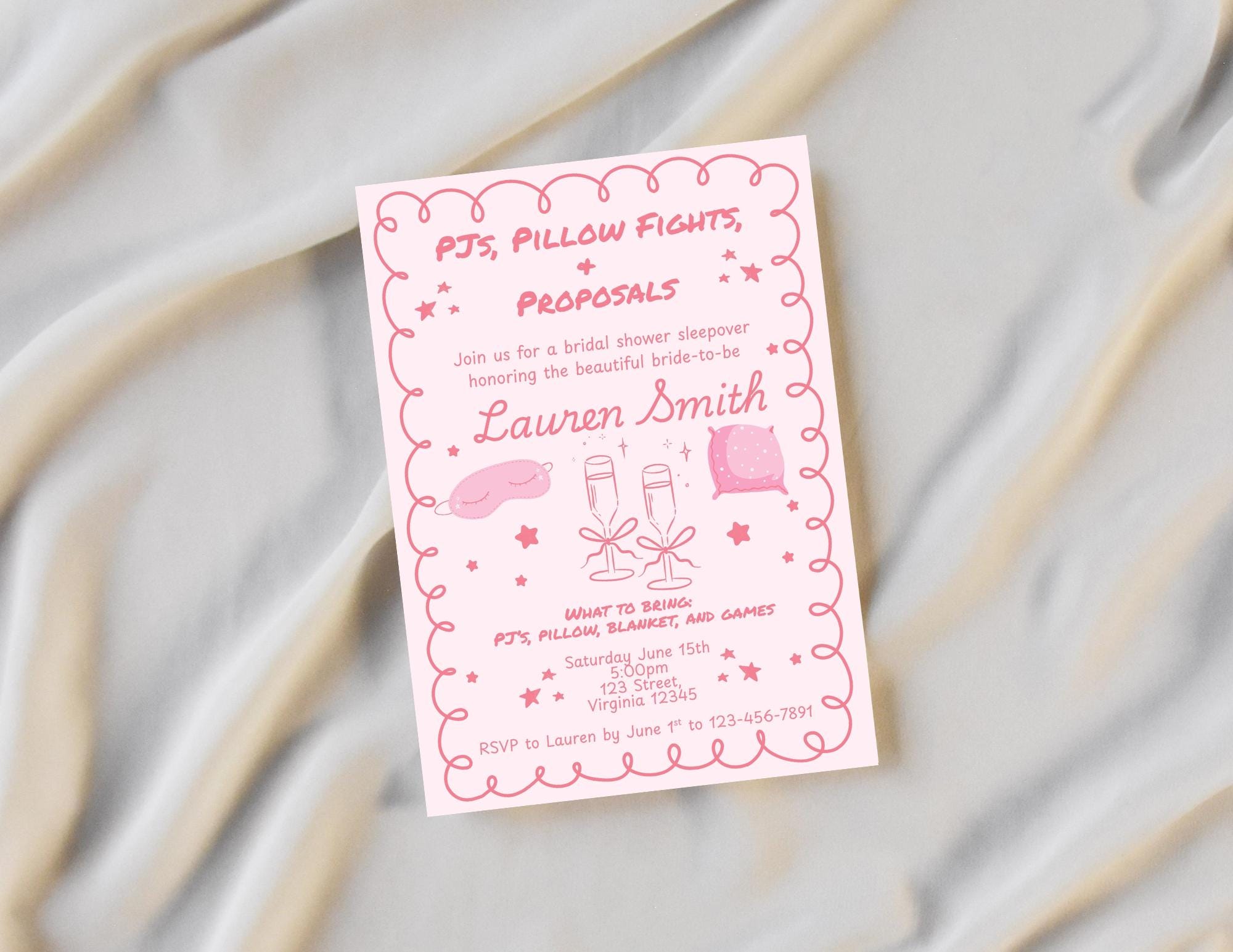 Editable Sleepover Bridal Shower Party Invitation | Slumber Party ...