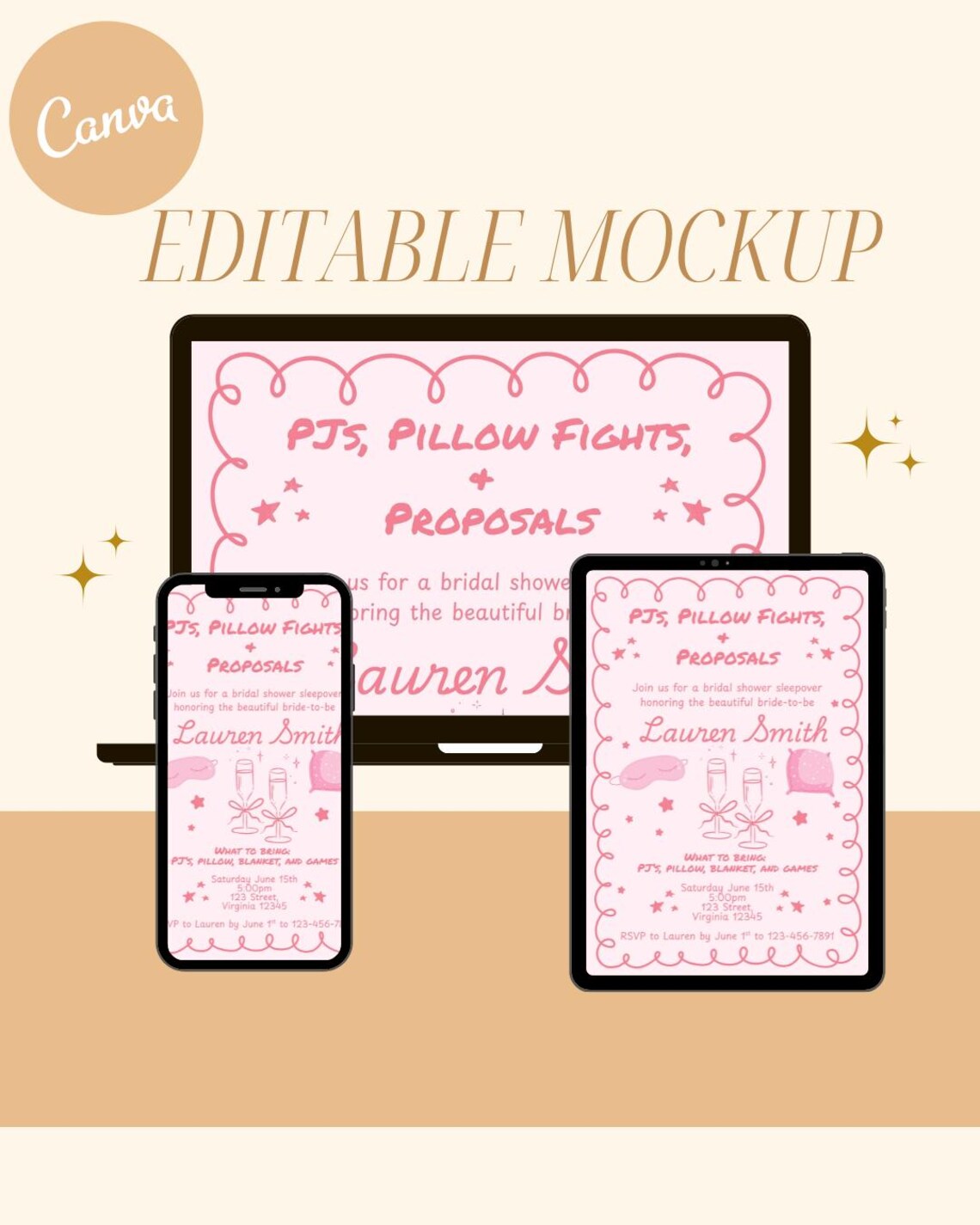 Editable Sleepover Bridal Shower Party Invitation | Slumber Party ...