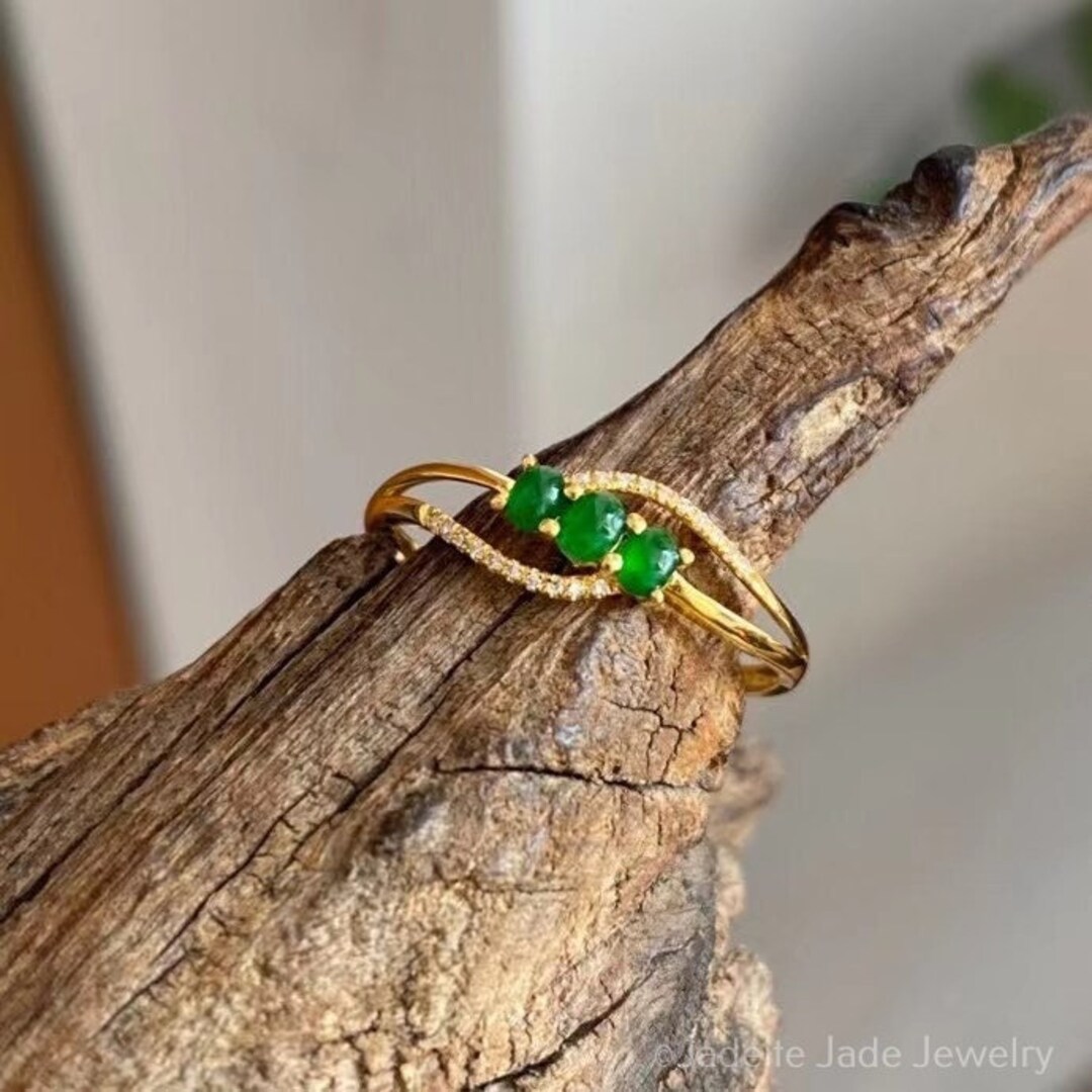 Jadeite Jade Mothers Ring 3 Stones, Three Birthstone Ring, Jade Diamond ...