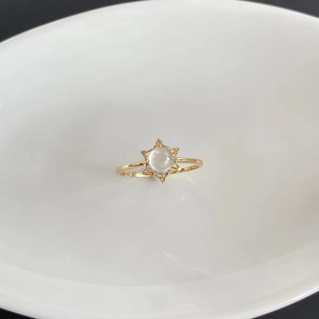 18k Solid Gold Icy Jade Starry Ring, Ice Jadeite Engagement Ring ...