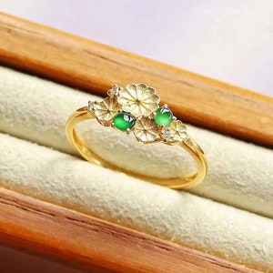 Lotus Leaf Engagement Ring, Imperial Green Jadeite Promise Ring ...