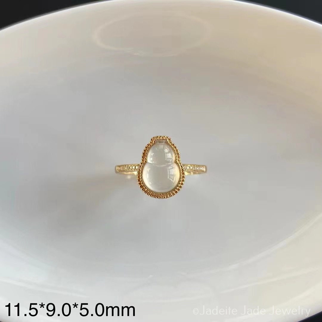 Ice Jade Gourd Bezel Ring, Icy Jadeite Hulu Jewelry, High Translucent ...