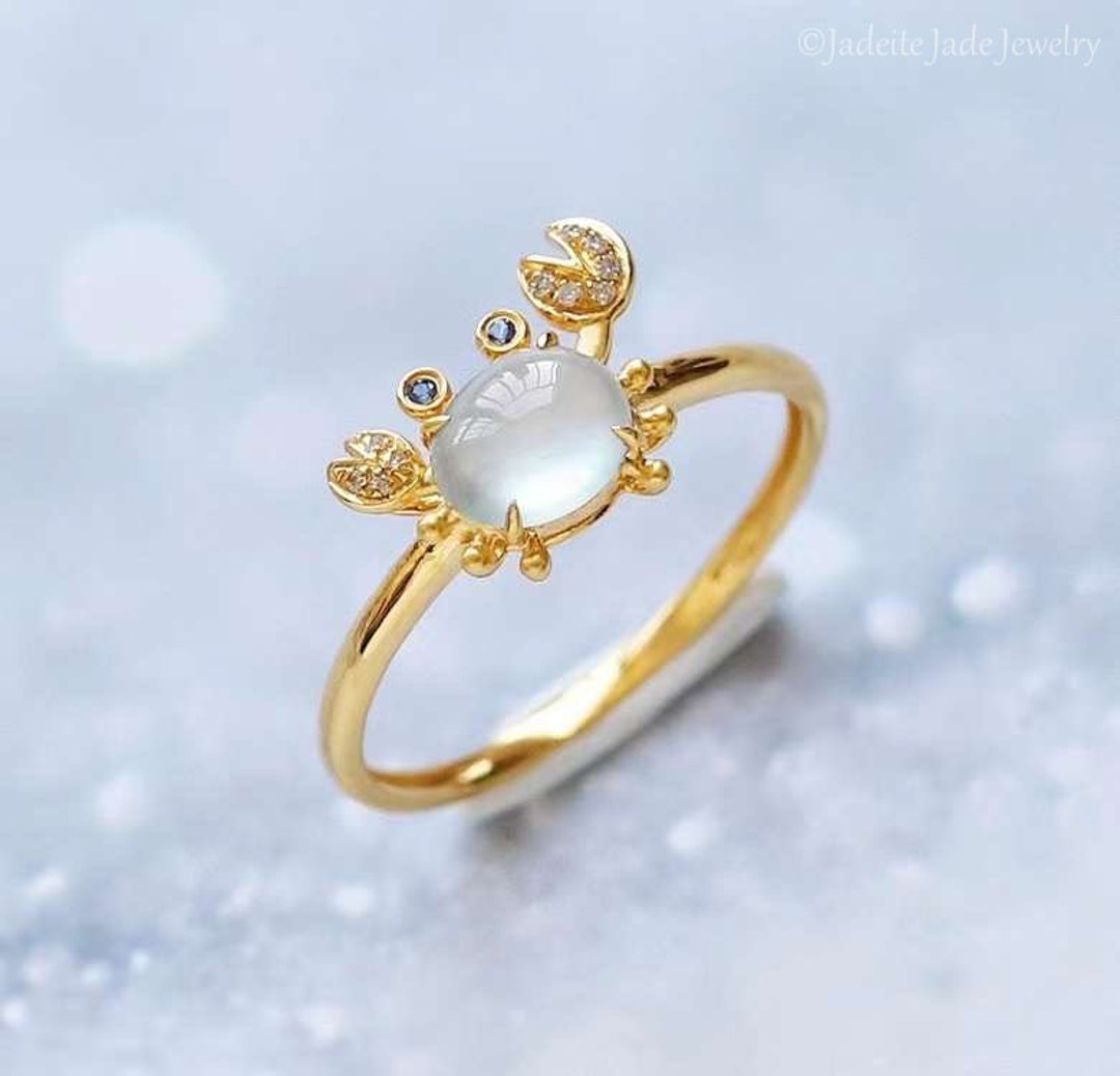 Icy Jadeite Cute Crab Ring, Highly Translucent Old Mine Ice Jade Ring ...