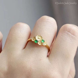 Lotus Leaf Engagement Ring, Imperial Green Jadeite Promise Ring ...