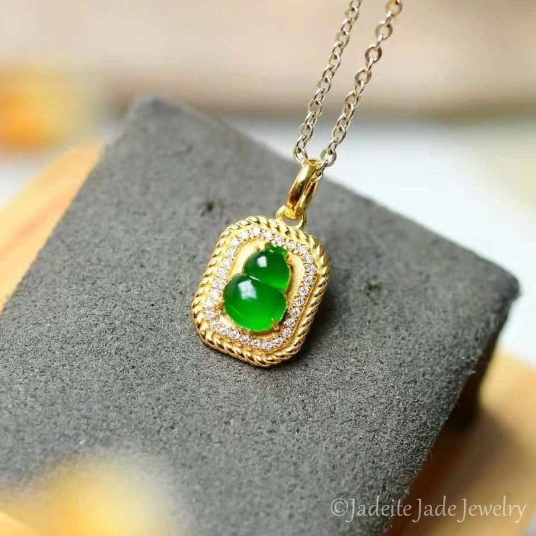 Imperial Green Jadeite Hulu Diamond Pendant, Gourd Jade Rectangle ...