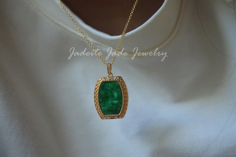 18k Gold Vermeil Burmese Jadeite Pendant Necklace, Natural Green Jade ...