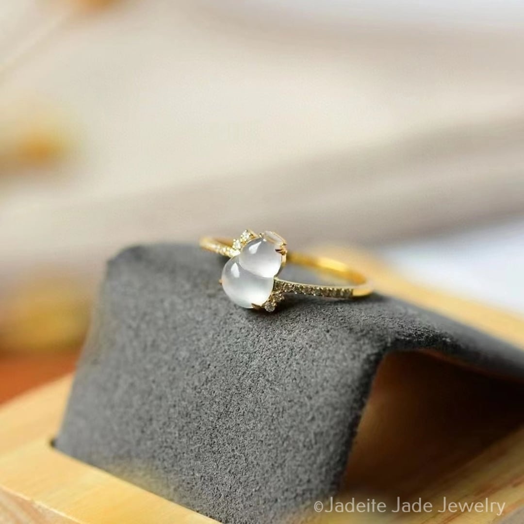 Ice Jade Gourd Diamond Ring, Icy Jadeite Hulu, High Translucent White ...
