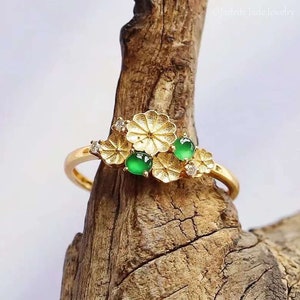 Lotus Leaf Engagement Ring, Imperial Green Jadeite Promise Ring ...