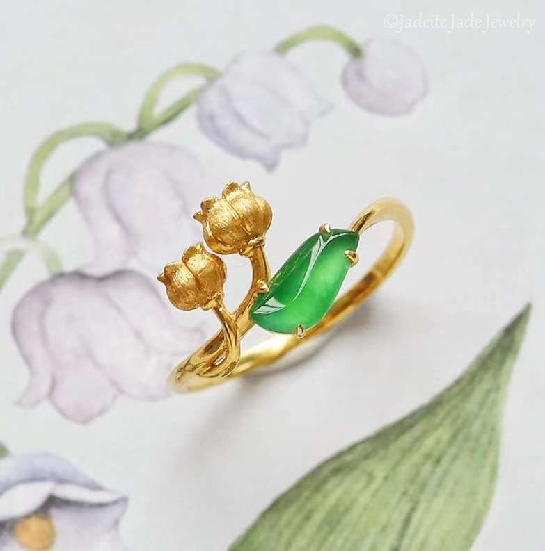 Bell Orchid Flower Jade Engagement Ring Highly Translucent - Etsy