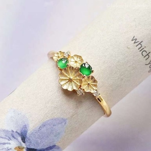 Lotus Leaf Engagement Ring, Imperial Green Jadeite Promise Ring ...