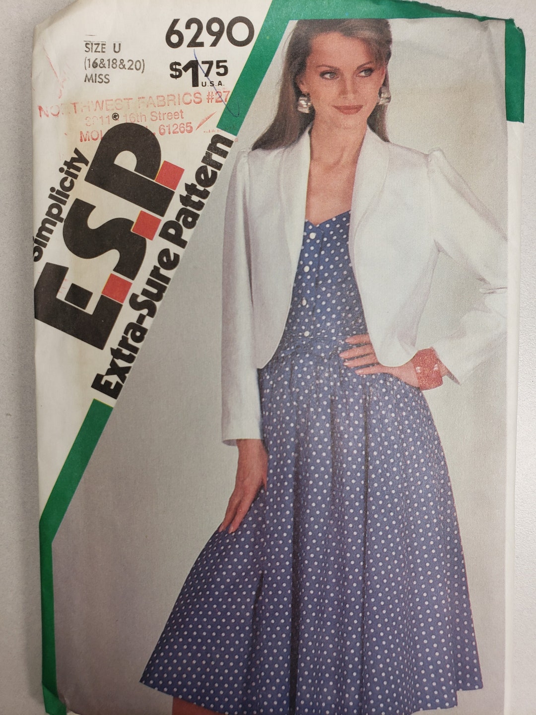 Misses' Fitted Dress, Unlined Jacket and Sash, Simplicity 6290 ESP ...