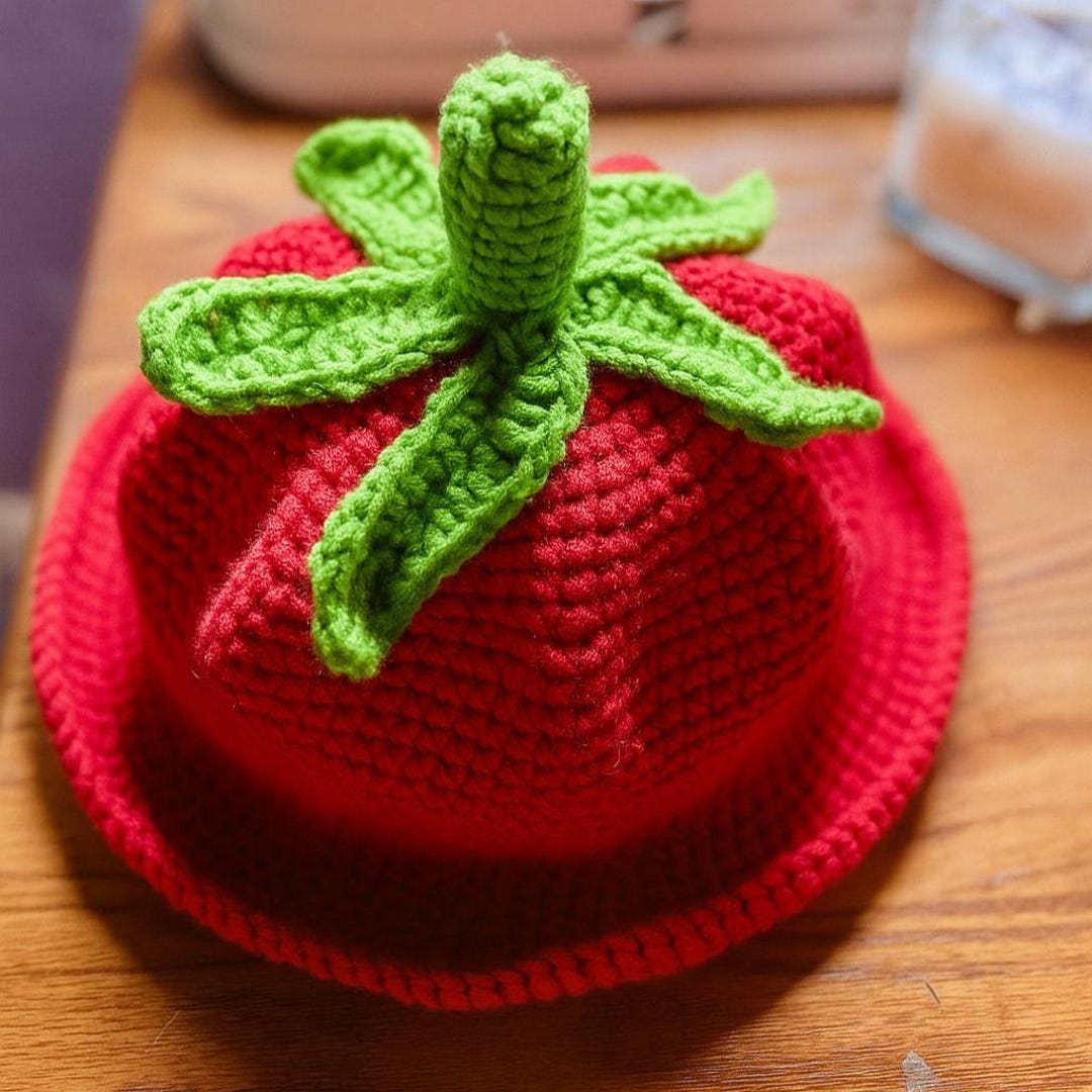 Crochet Tomato Hat Pattern (PDF) | Fun Costume Beanie With Stem - Etsy