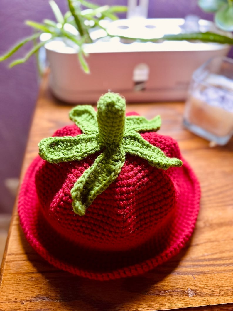 Crochet Tomato Hat Pattern (PDF) | Fun Costume Beanie With Stem - Etsy