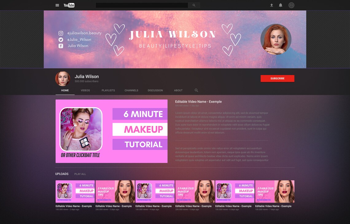 Editable Youtube Branding Kit Youtube Banner Intro Endslate - Etsy