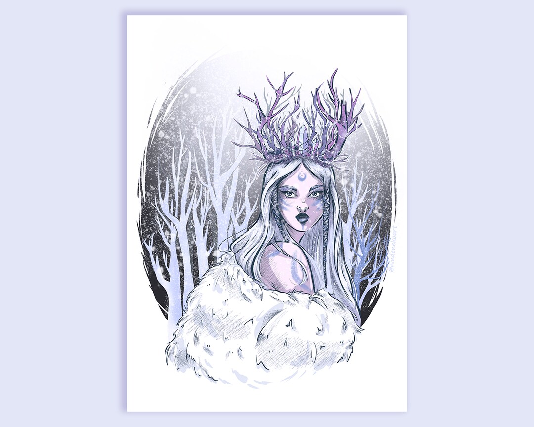 Skadi Print, Winter Goddess, Viking Drawing, Viking Winter Illustration ...