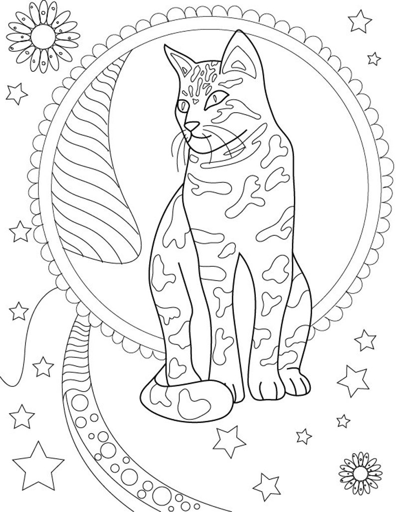 Downloadable Bengal Cat Colouring Book 15 Pages Instant - Etsy