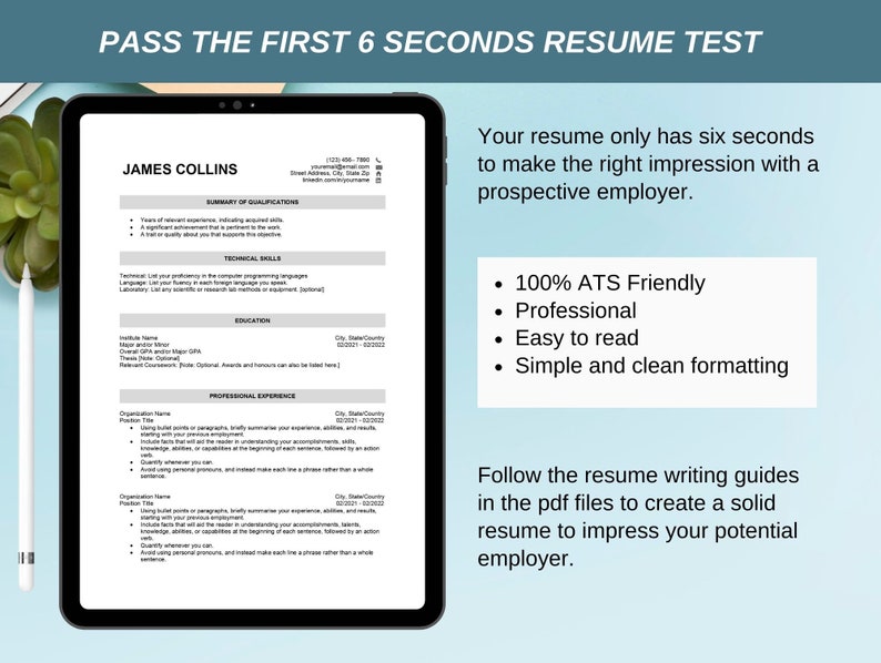 ATS Friendly Resume Template Word, Professional Resume, Simple Resume ...