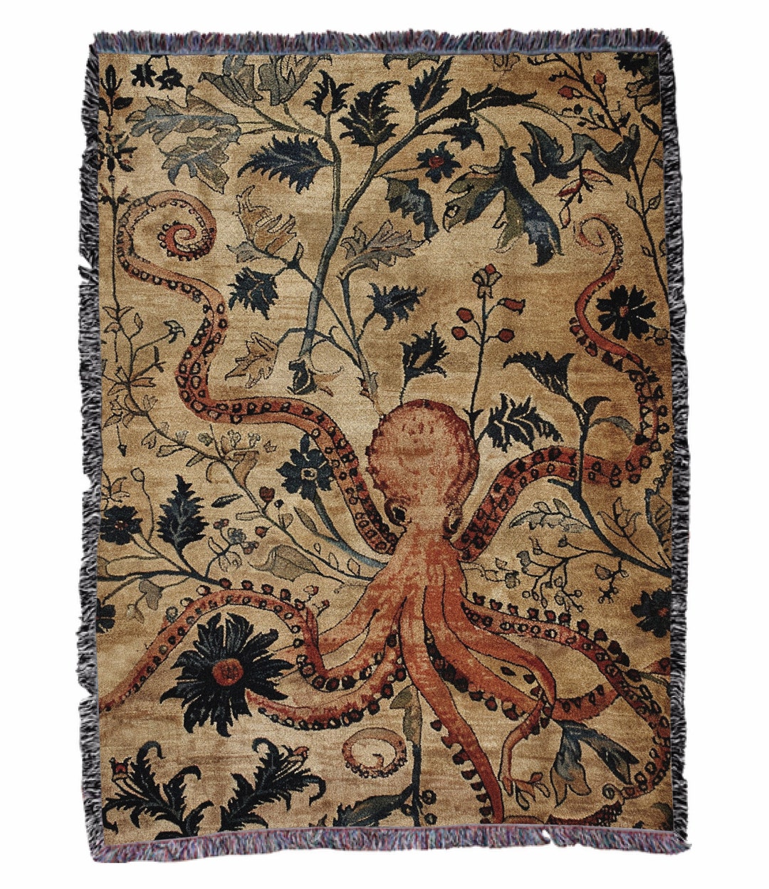 Medieval Octopus Woven Blanket - Medieval Octopus Throw Blanket ...