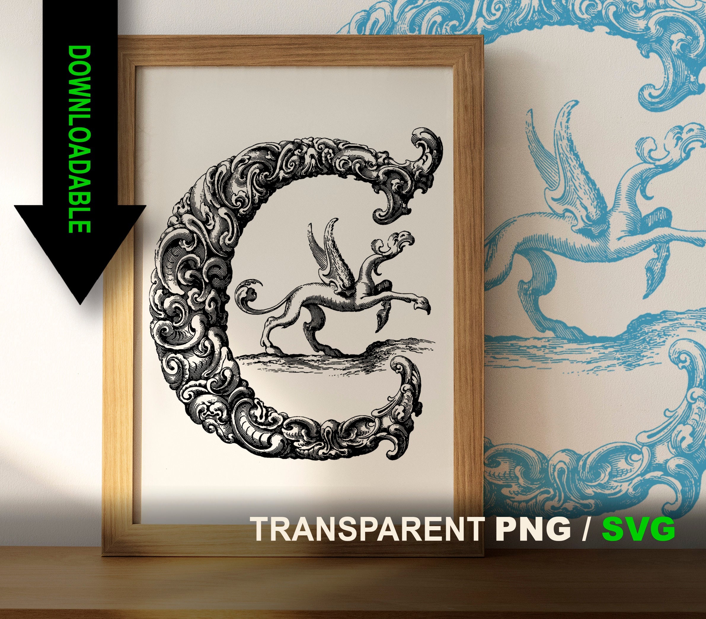 The Letter C Medieval Creature Line Art Download Printable - Etsy