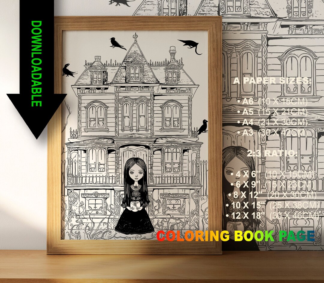 Goth Girl Coloring Book Page - Download Printable High Quality Instant ...