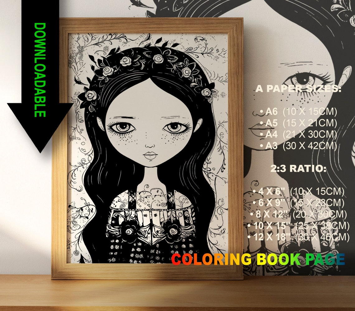 Goth Girl Coloring Book Page Download Printable High Quality Instant ...