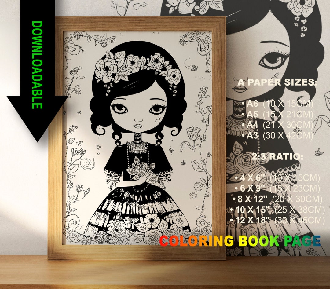 Goth Girl Coloring Book Page - Download Printable High Quality Instant ...