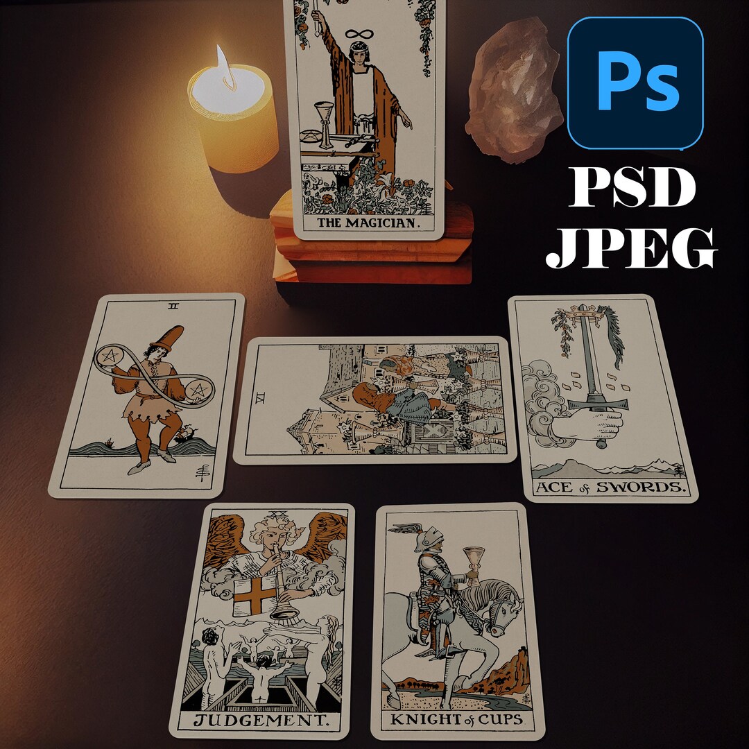 Tarot Card Spread Mockup - Downloadable Room Scene PSD Tarot Card ...
