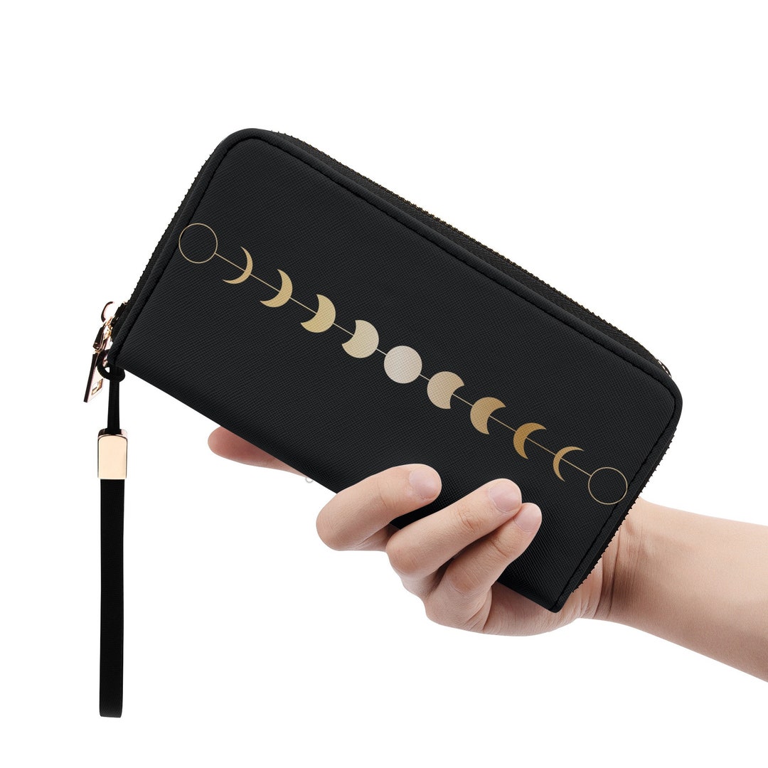 Moon Phase Wallet Black and Gold Gothic Wallet Wristlet - Etsy