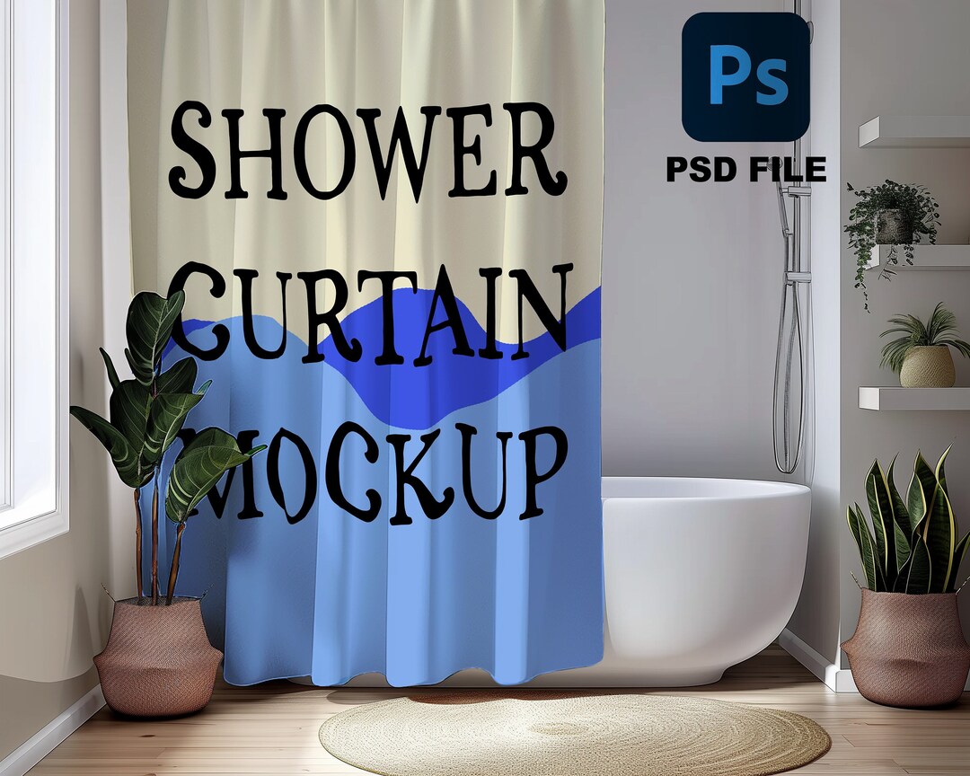 Shower Curtain Mockup - Downloadable Room Scene PSD Shower Curtain ...