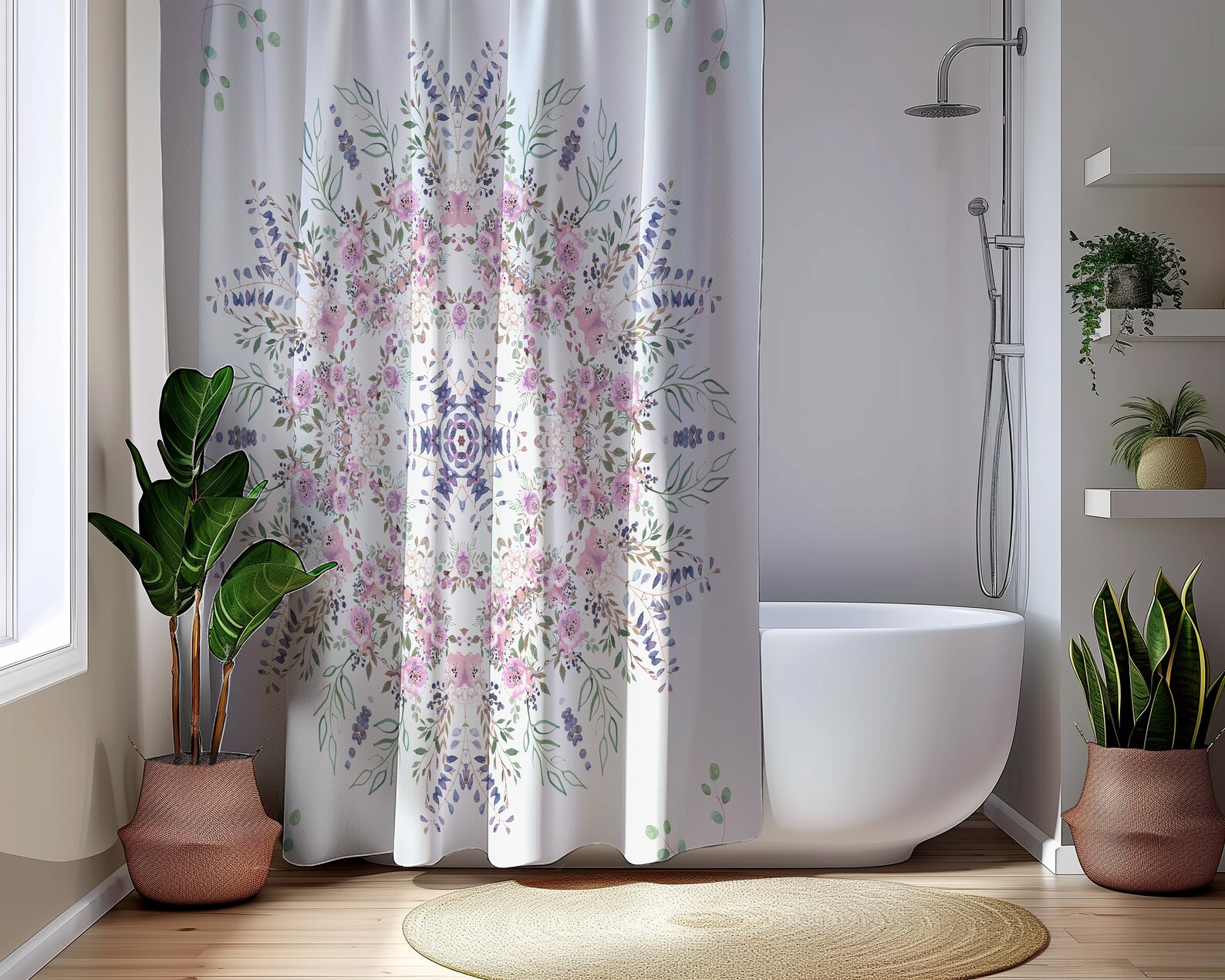 Shower Curtain Mockup Downloadable Room Scene PSD Shower Curtain Mockup ...